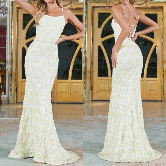 Dresses | Luxe Lace Up Back Sequins Mermaid Hem Party Formal Evening ...